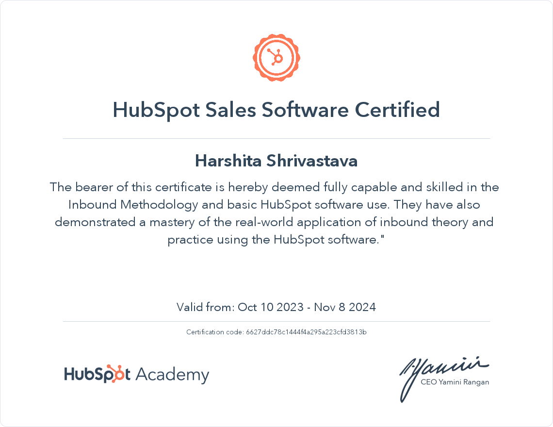 HubSpot Academy HubSpot Sales Software Certification
