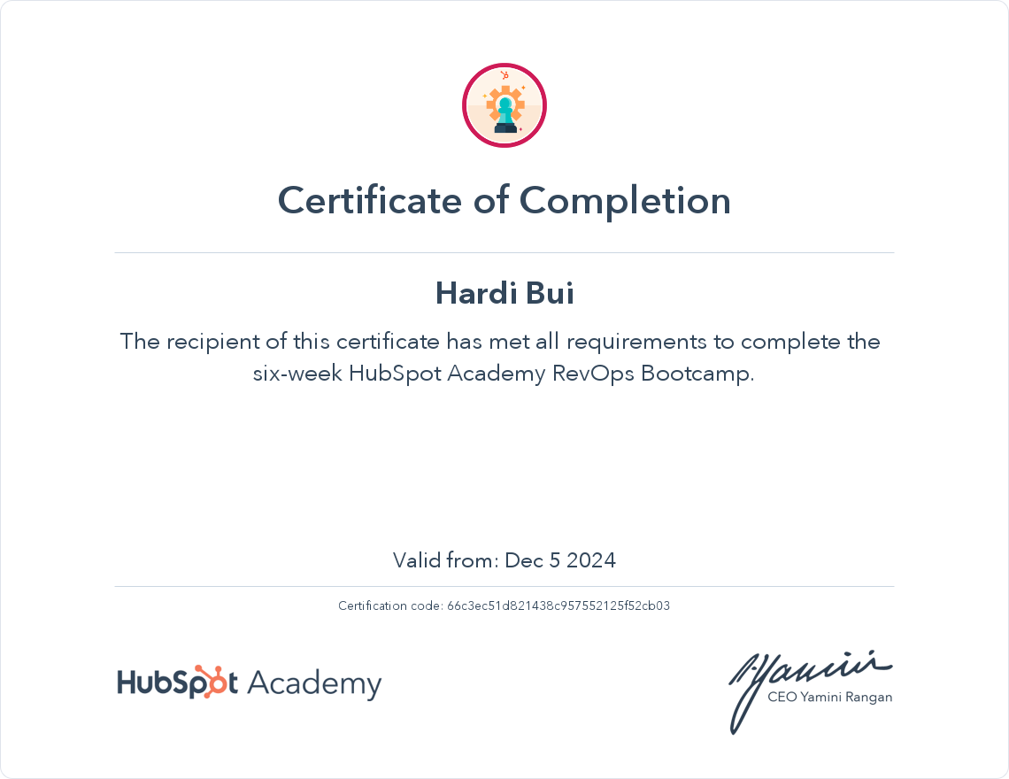HubSpot Academy RevOps Bootcamp Certification