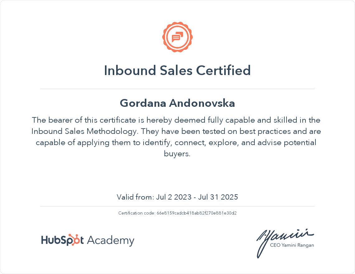 HubSpot Academy Inbound Sales Certification