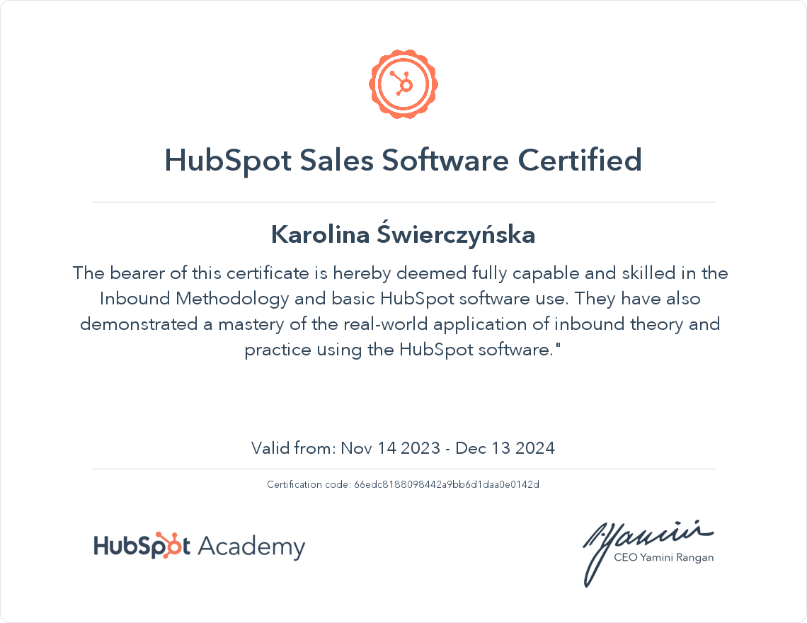 HubSpot Academy HubSpot Sales Software Certification