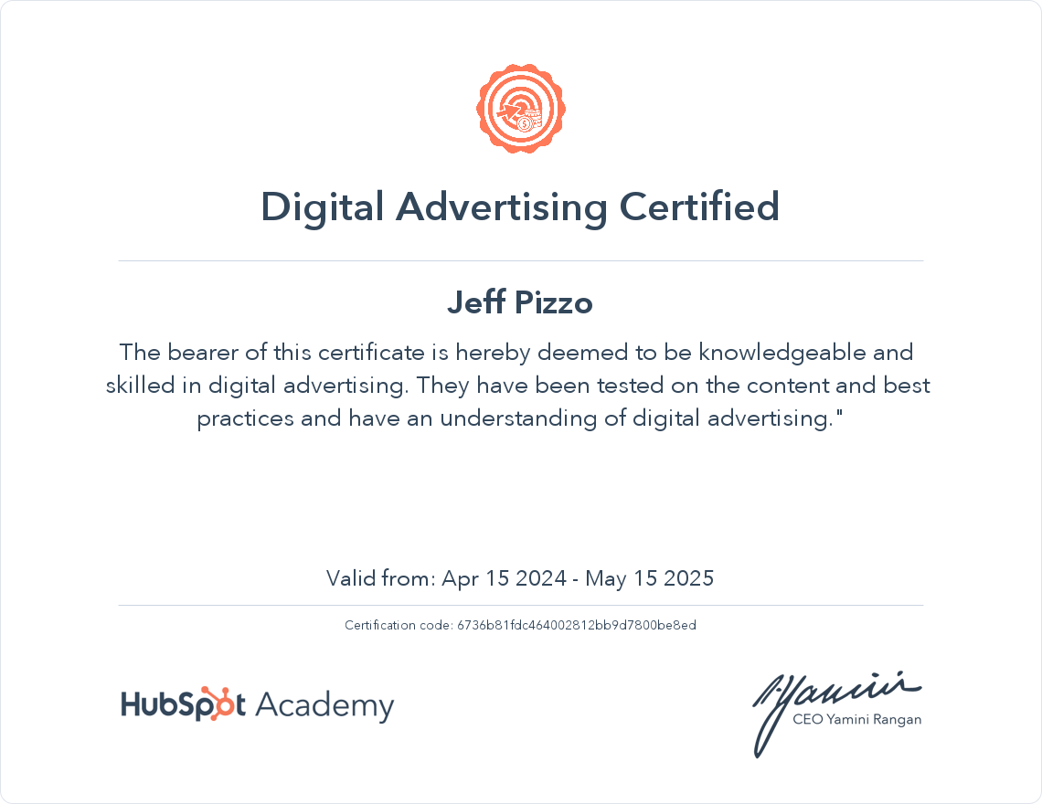 HubSpot Academy Digital Advertising Certification