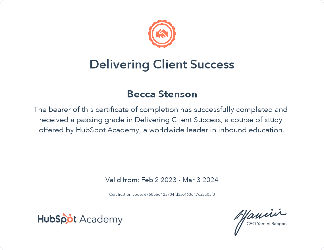 HubSpot Academy Delivering Client Success Certification