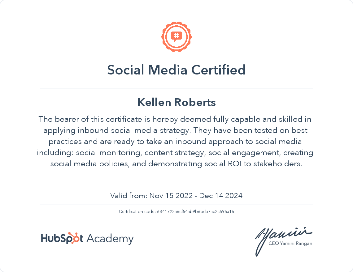 HubSpot Academy Social Media Marketing Certification
