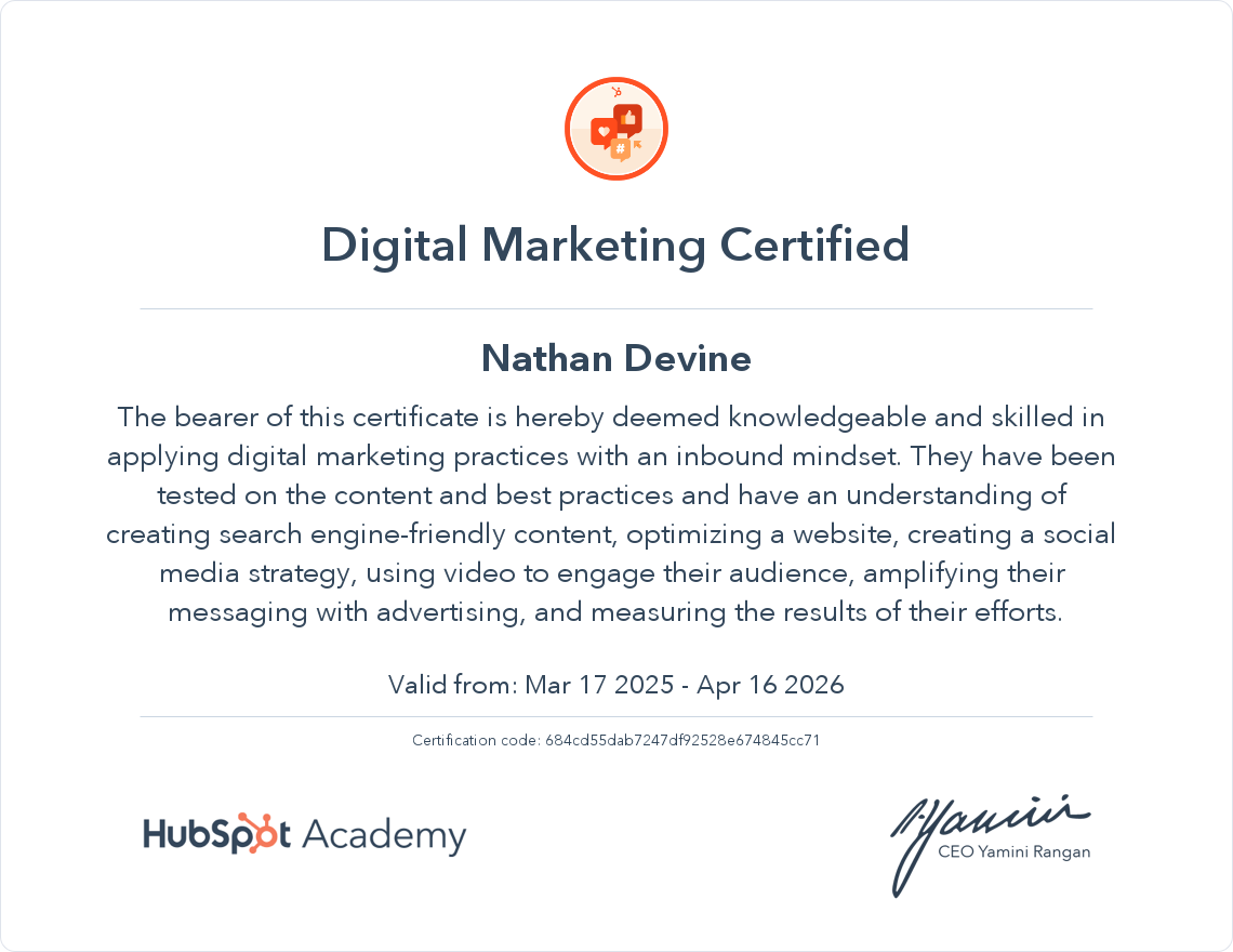 HubSpot Academy Digital Marketing Certification