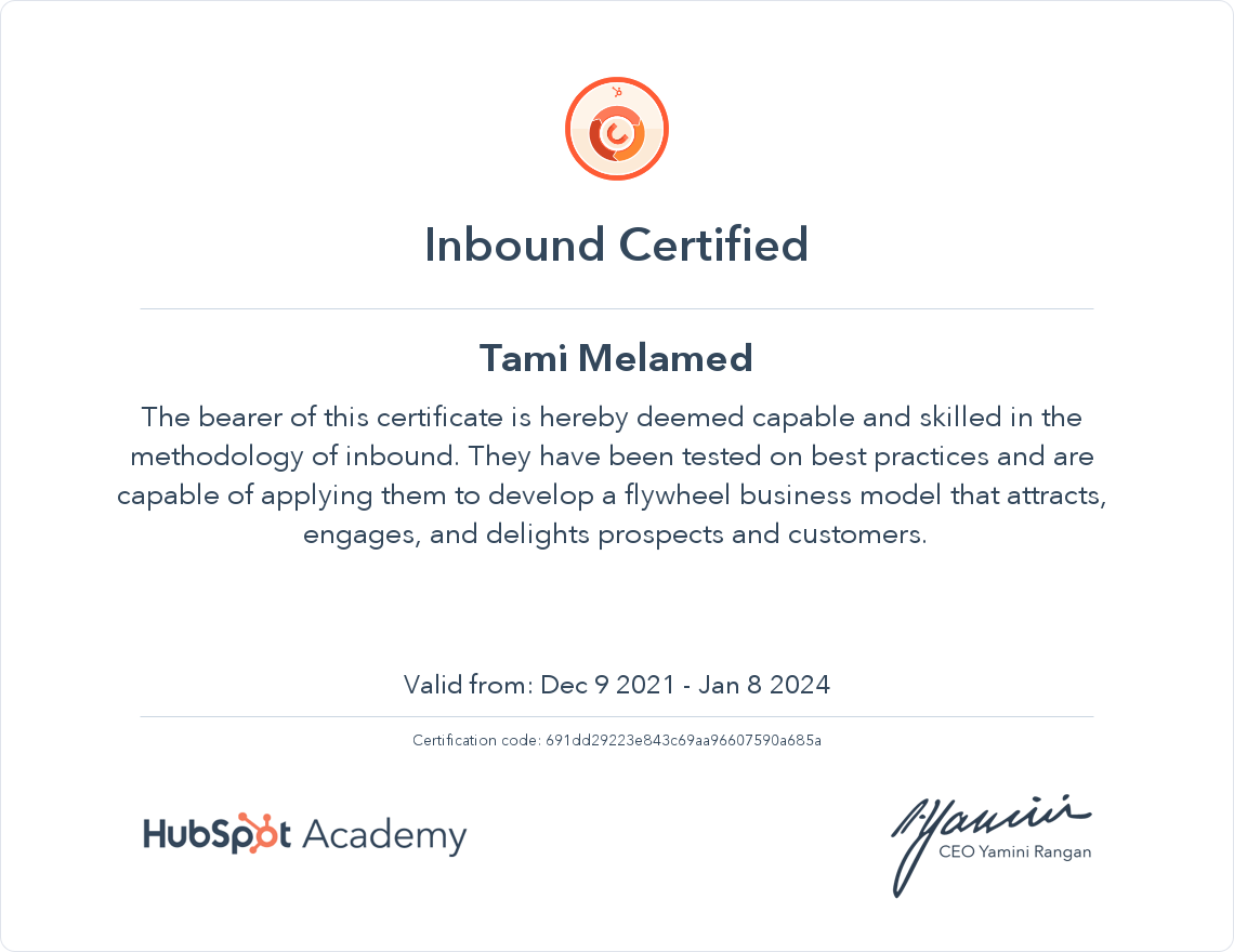 Hubspot Academy Inbound Certification
