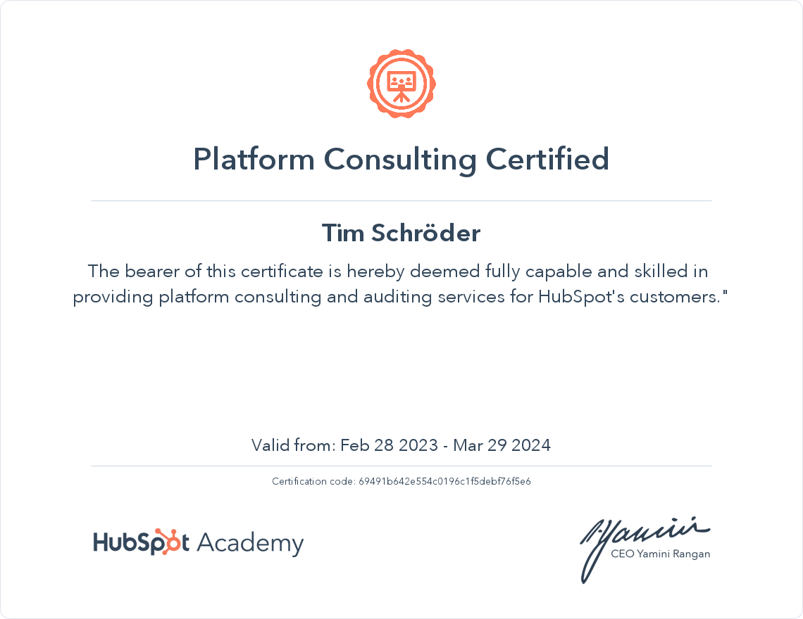 HubSpot Academy Platform Consulting Certification