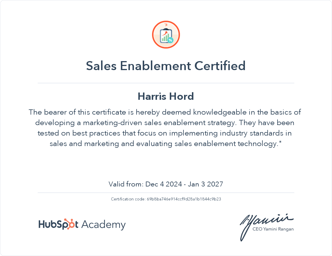 HubSpot Academy Sales Enablement Certification