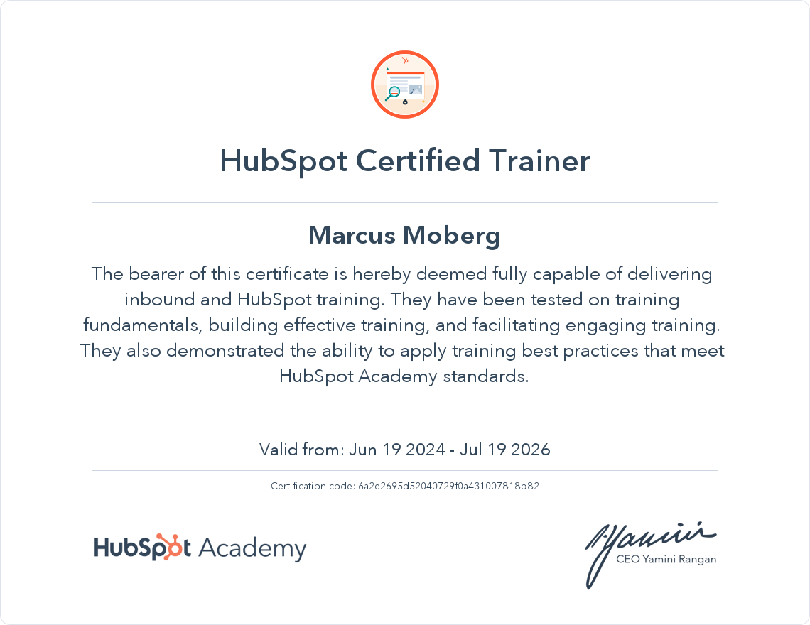 HubSpot Academy HubSpot Trainer Certification Certification