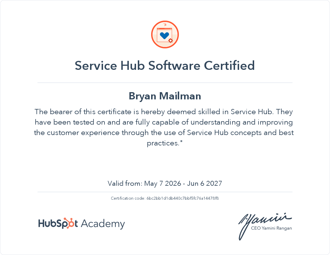 HubSpot Academy Service Hub Software Certification