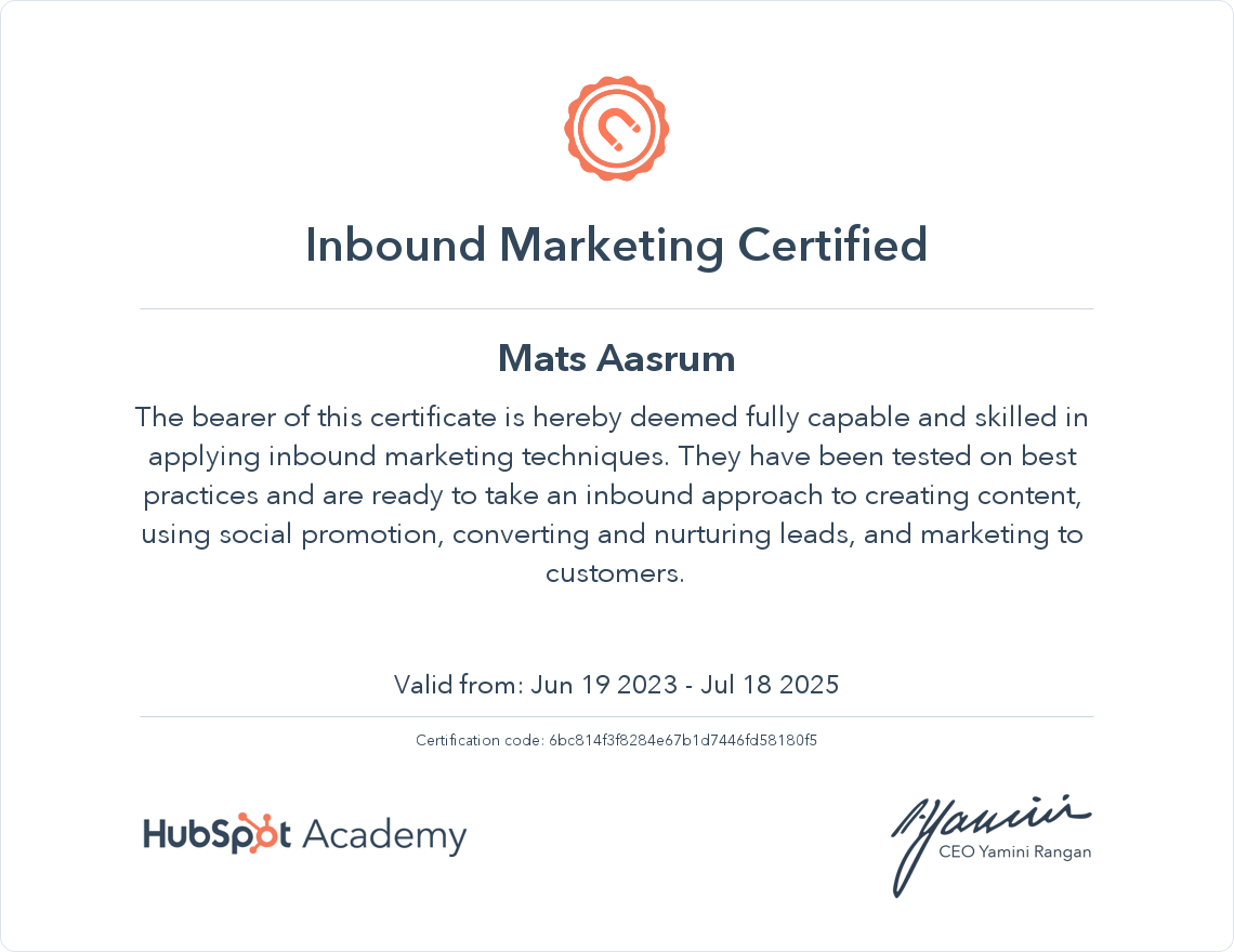 HubSpot Academy Inbound Marketing Certification