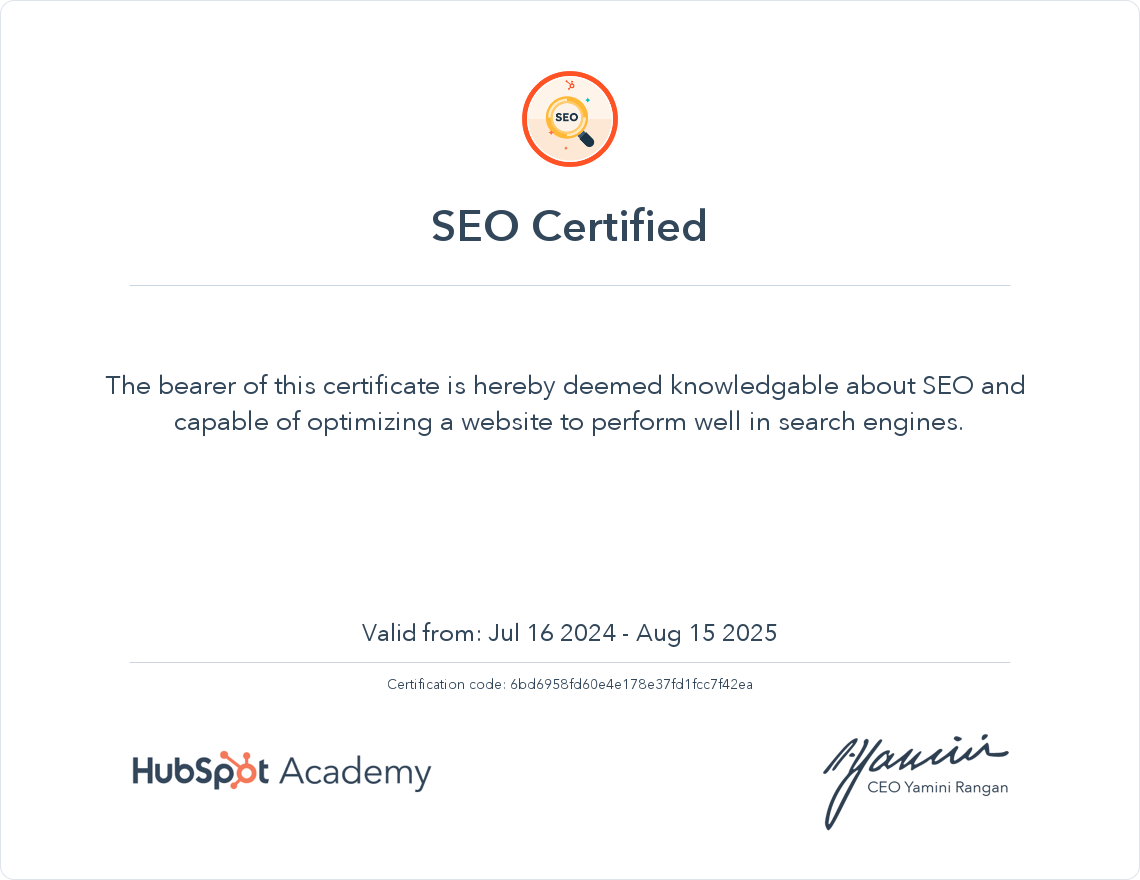 HubSpot Academy SEO Certification