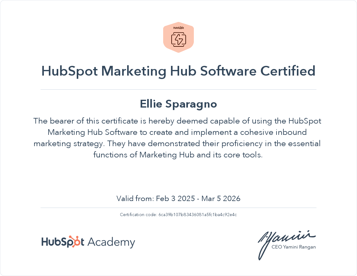 HubSpot Academy HubSpot Marketing Hub Software Certification