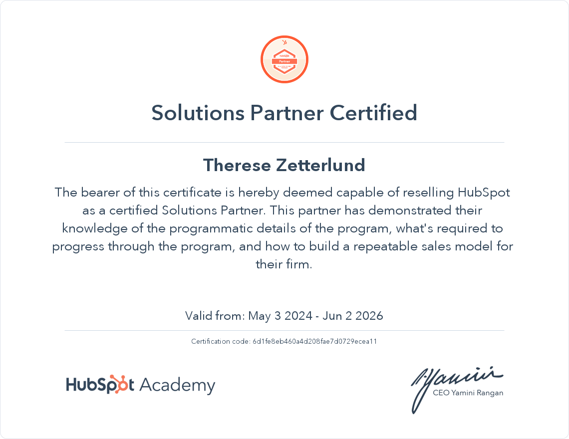 HubSpot Academy HubSpot Solutions Partner Certification