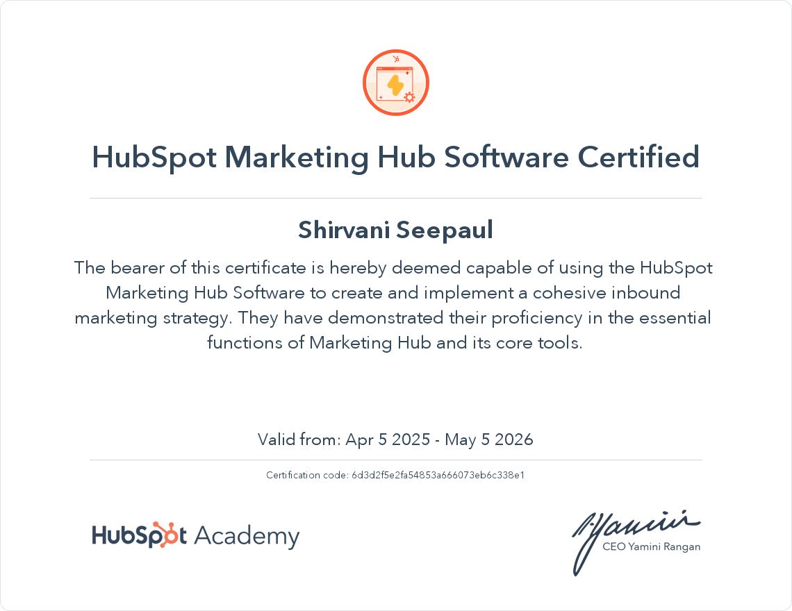 HubSpot Academy HubSpot Marketing Hub Software Certification
