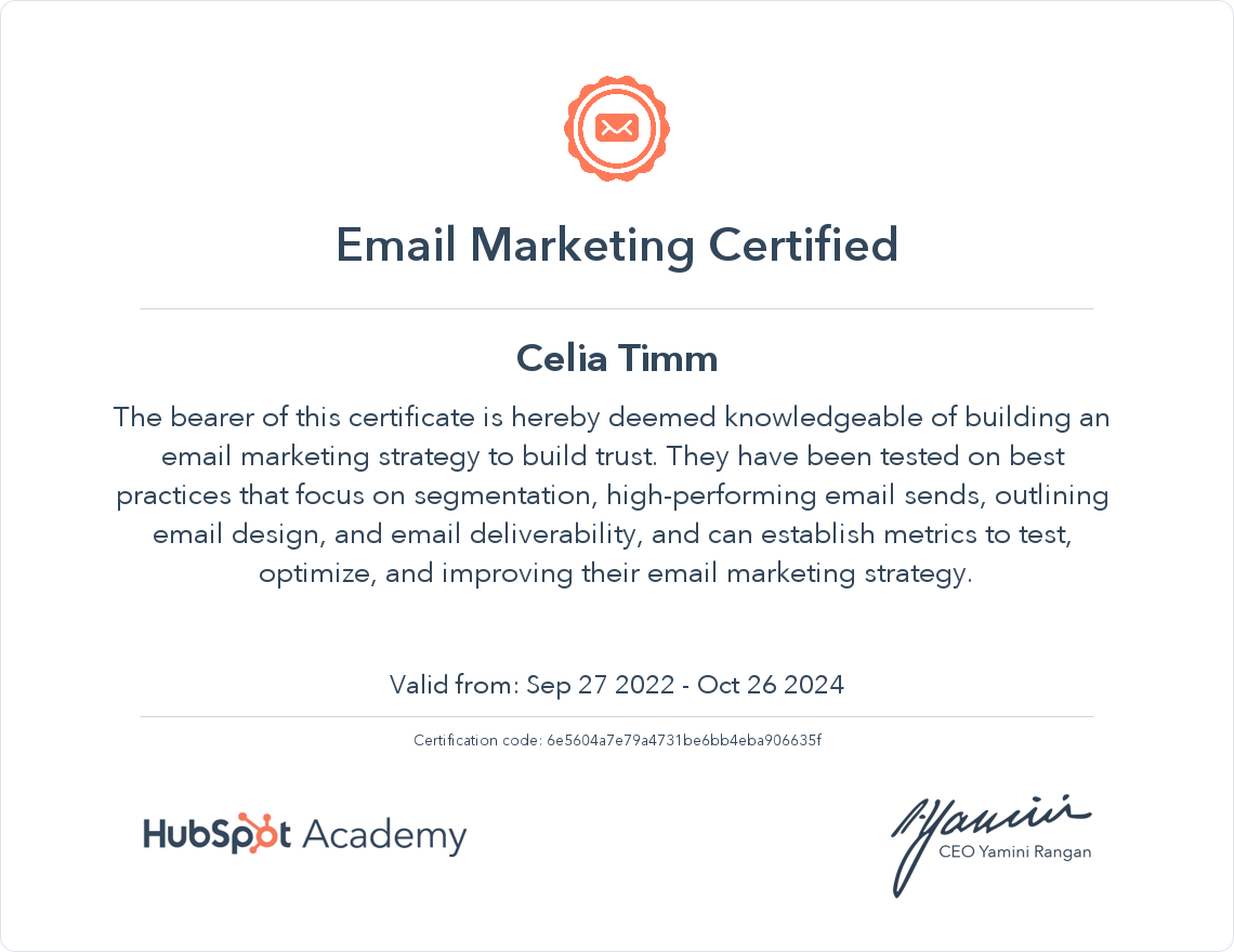 HubSpot Academy Email Marketing 2018 Certification