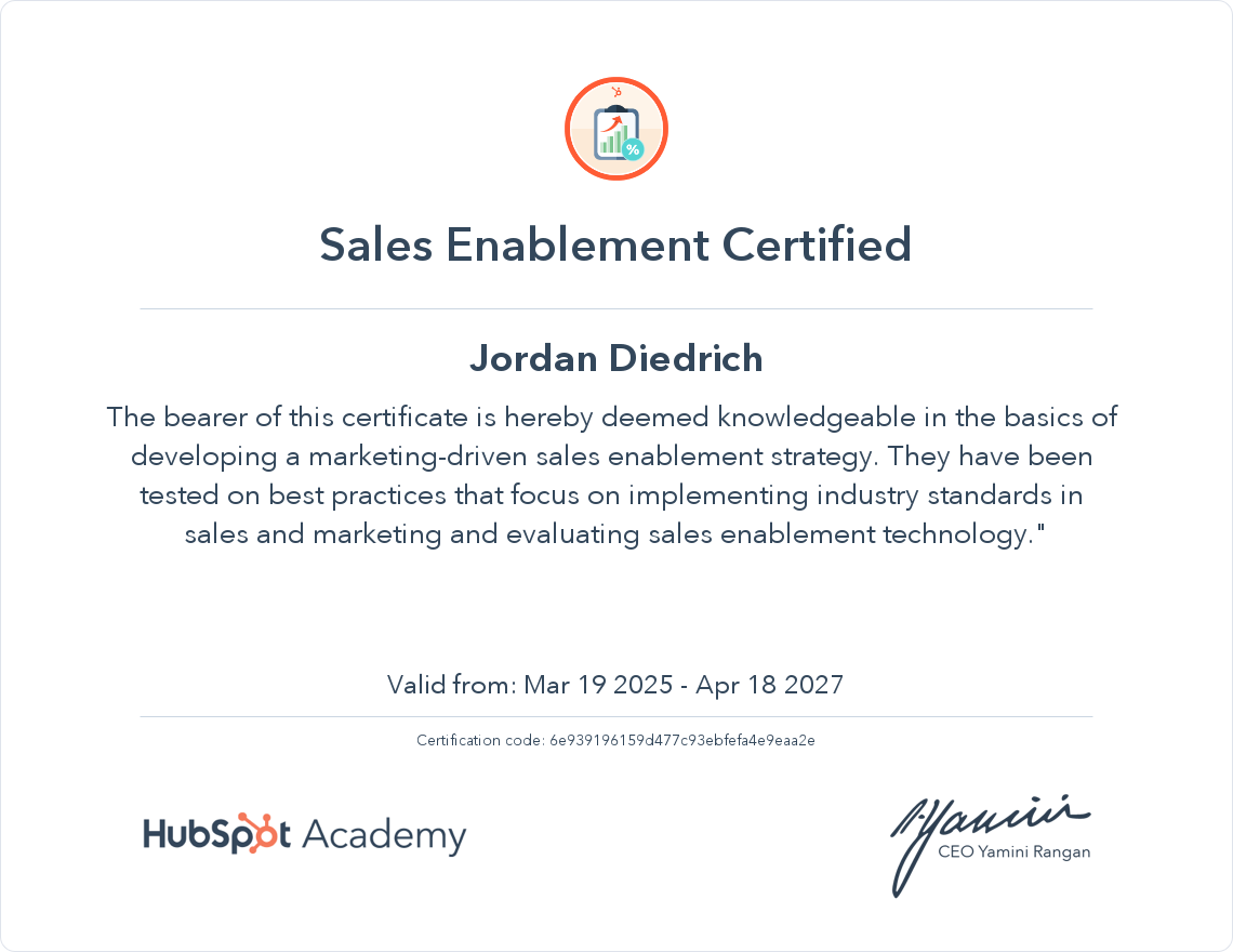 HubSpot Academy Sales Enablement Certification