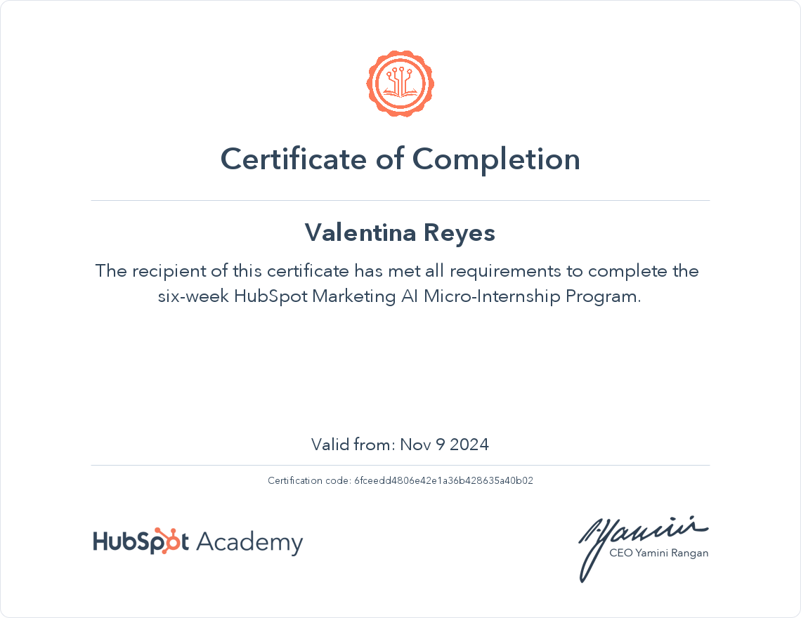 HubSpot Academy HubSpot Marketing AI Micro-Internship Program Certification