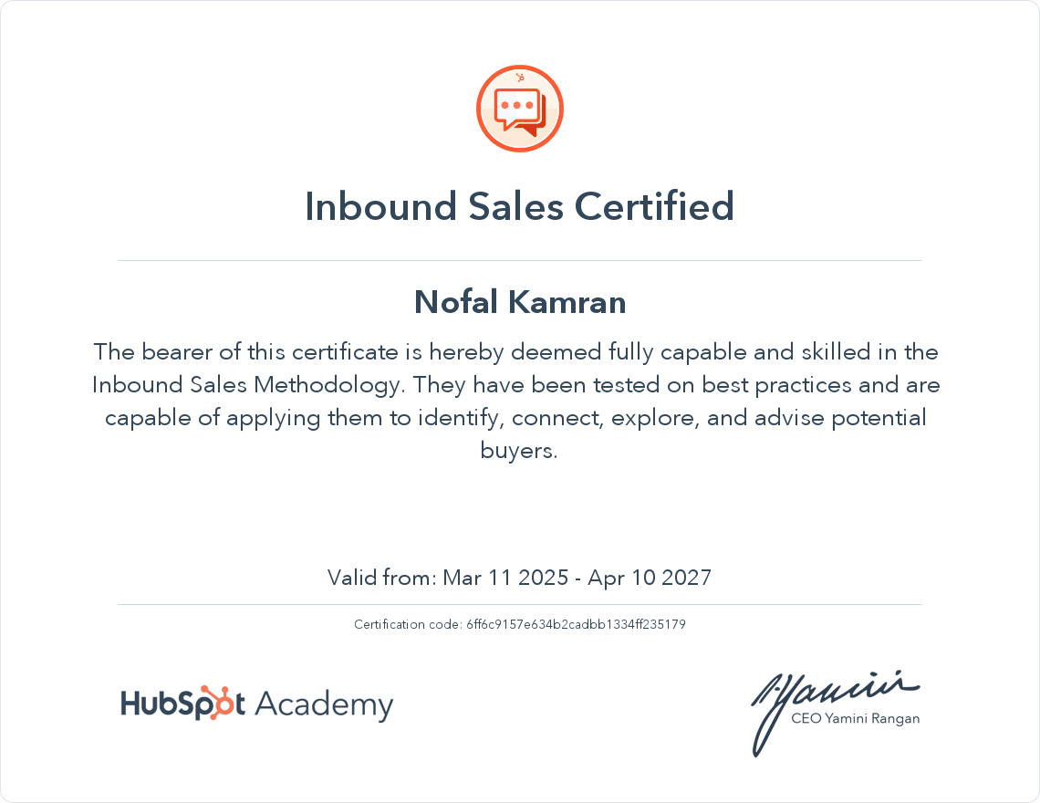 HubSpot Academy Inbound Sales Certification