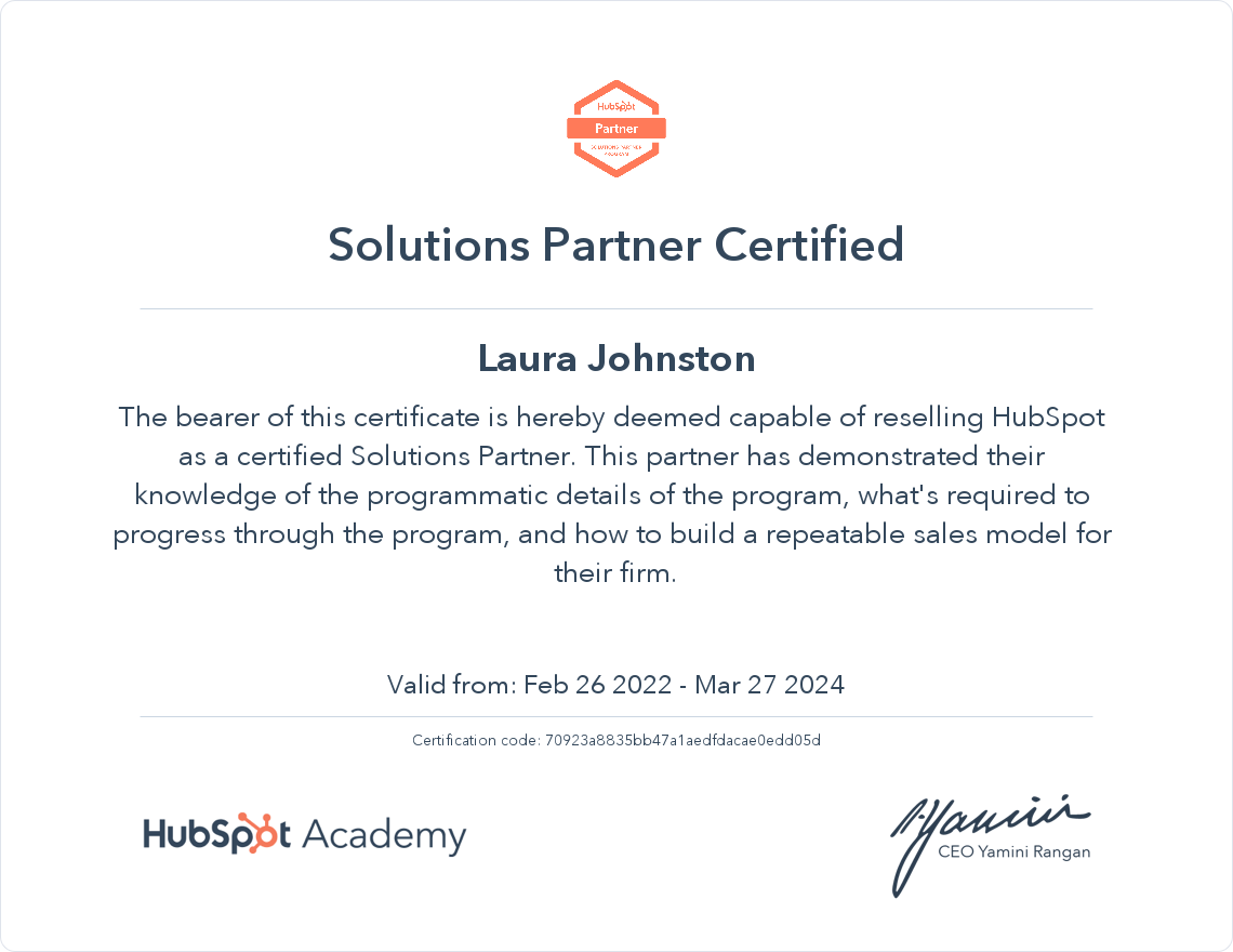 HubSpot Academy HubSpot Solutions Partner Certification