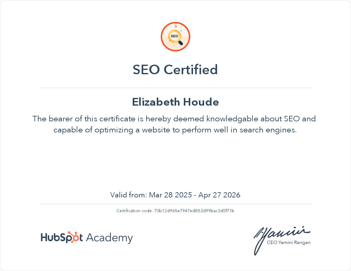 HubSpot Academy SEO Certification
