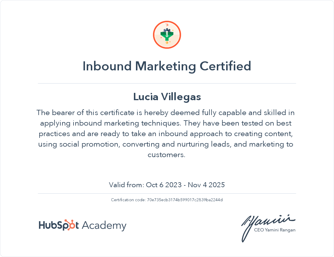 HubSpot Academy Inbound Marketing Certification