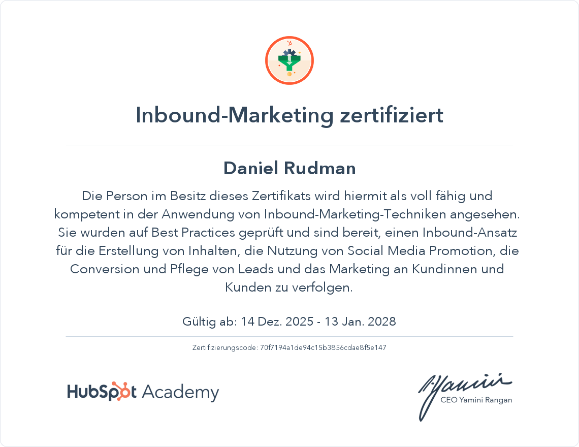 HubSpot Academy Inbound-Marketing-Zertifizierung