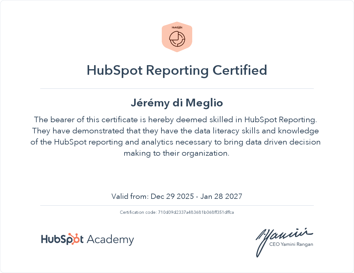 HubSpot Academy HubSpot Reporting Certification