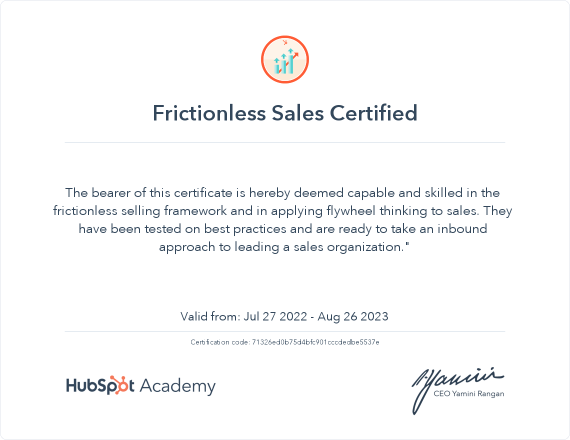 HubSpot Academy Frictionless Sales Certification