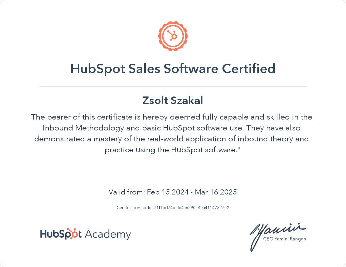 HubSpot Academy HubSpot Sales Software Certification