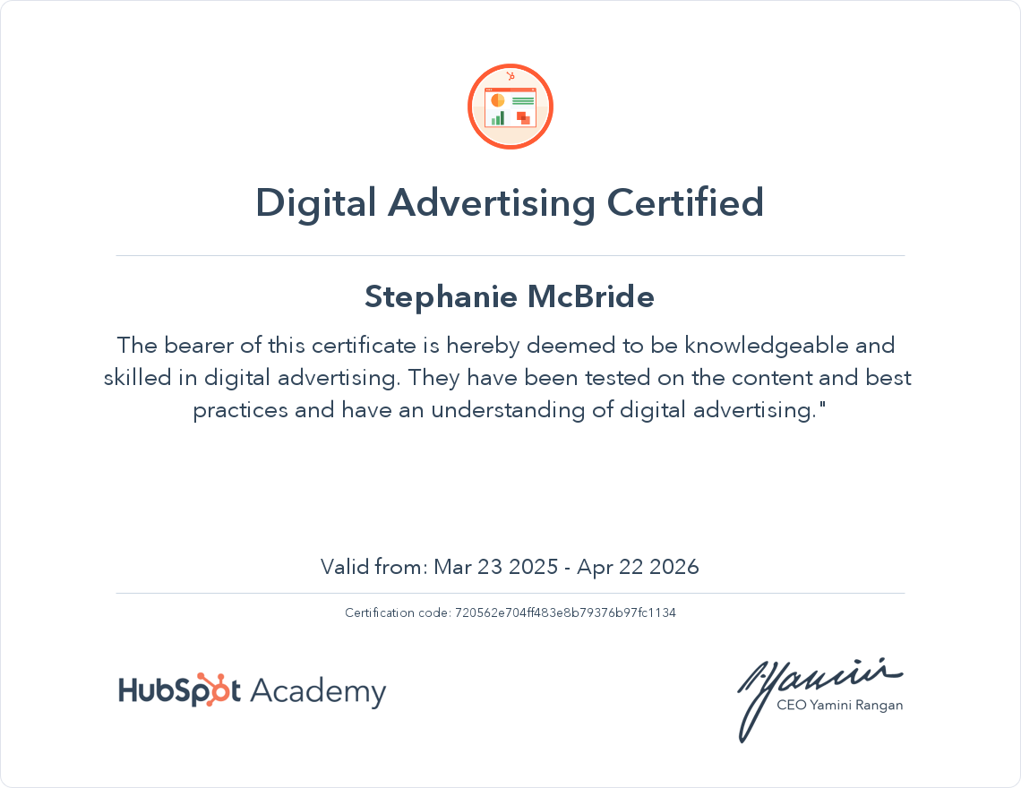HubSpot Academy Digital Advertising Certification