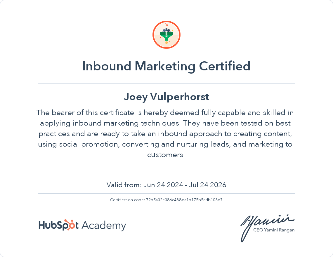 HubSpot Academy Inbound Marketing Certification