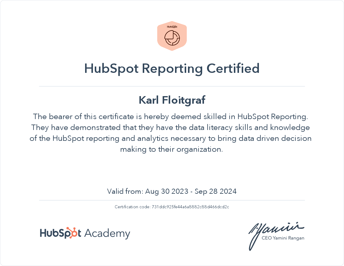 HubSpot Academy HubSpot Reporting Certification