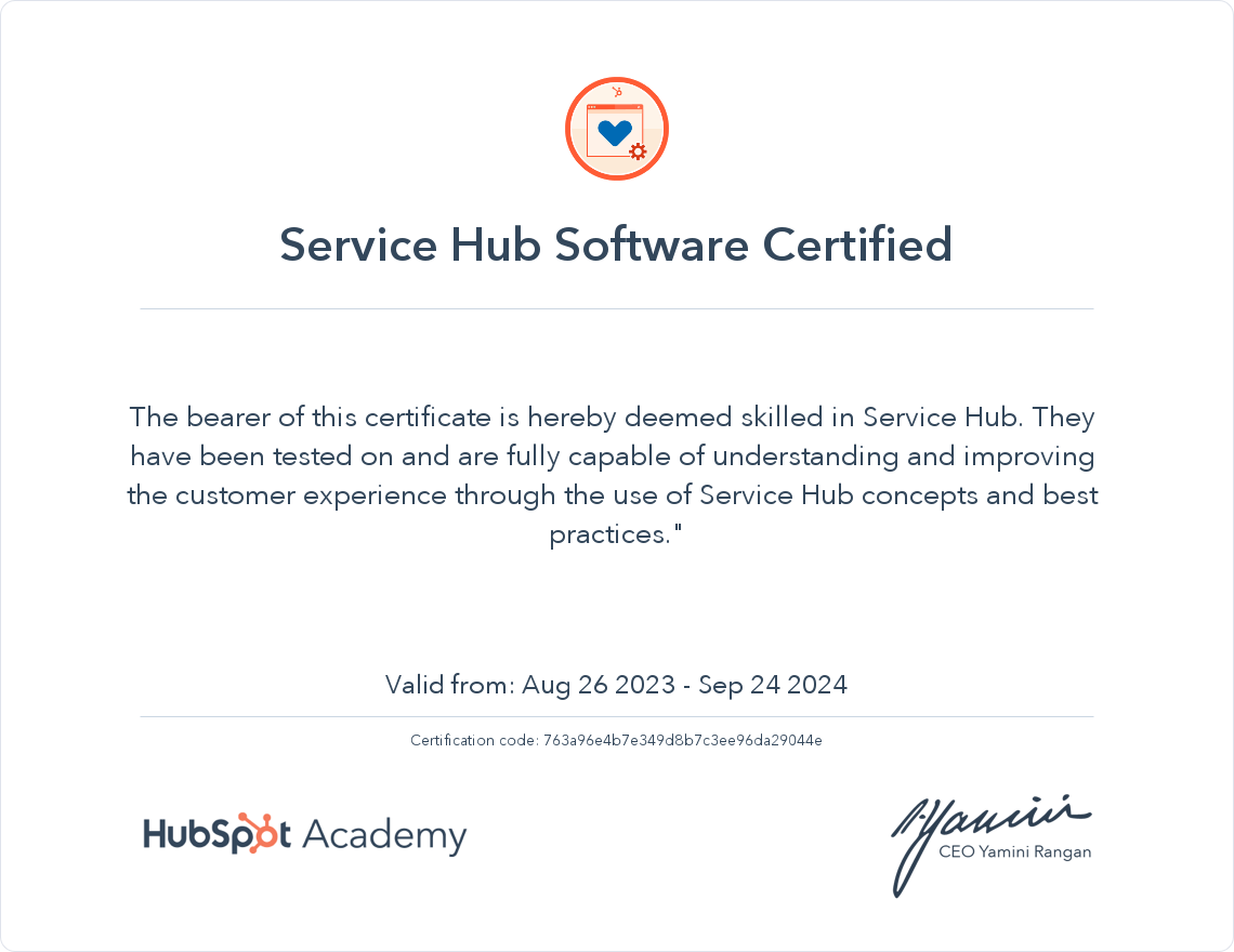 HubSpot Academy Service Hub Software Certification