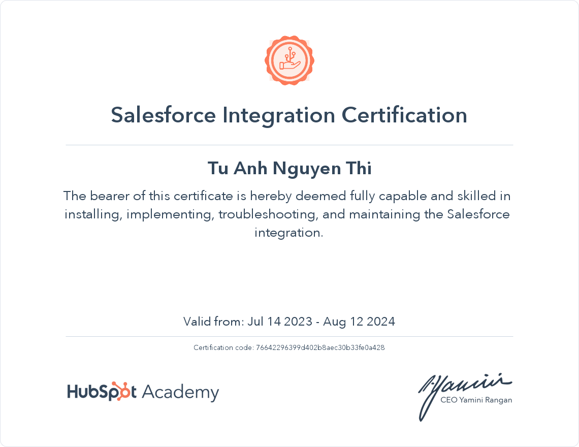HubSpot Academy Salesforce Integration Certification Certification