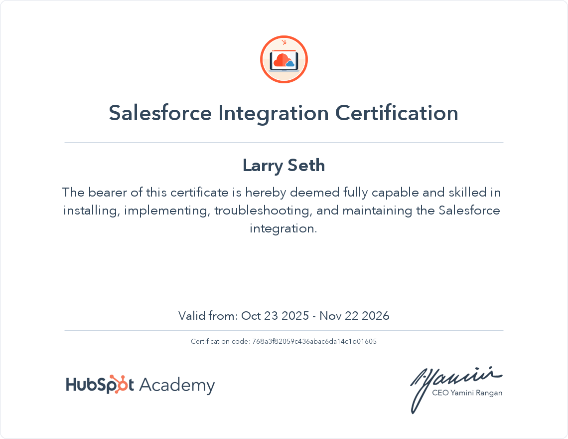 Hubspot Academy Salesforce Integration Certification Certification