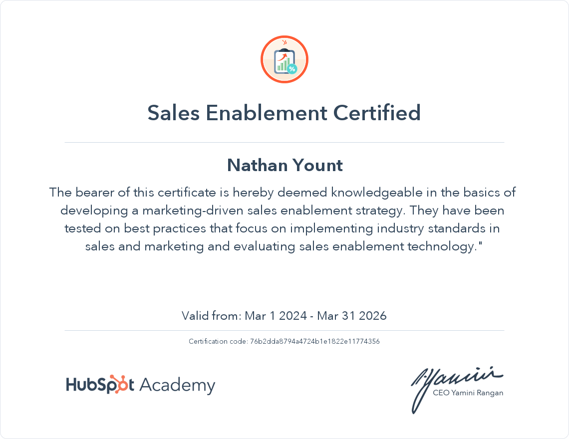 HubSpot Academy Sales Enablement Certification
