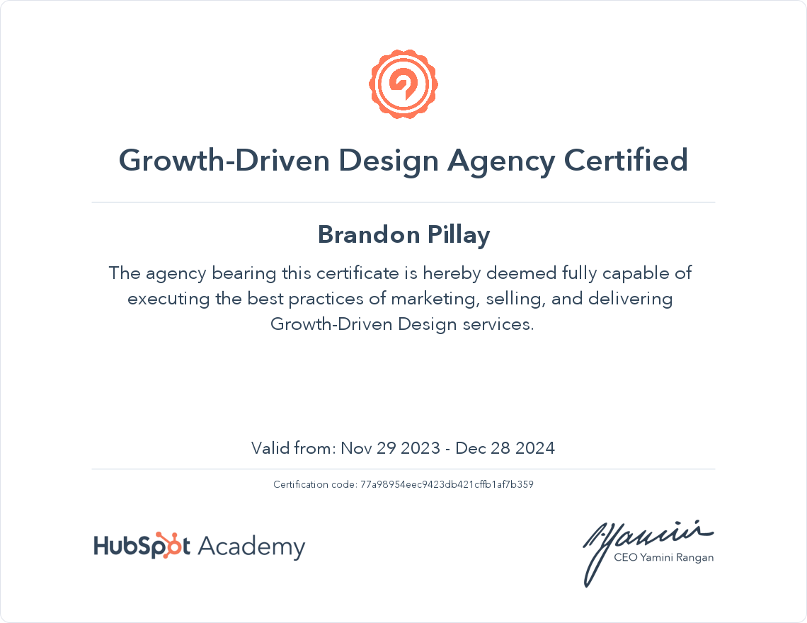 HubSpot Academy Growth-Driven Design Agency Certification