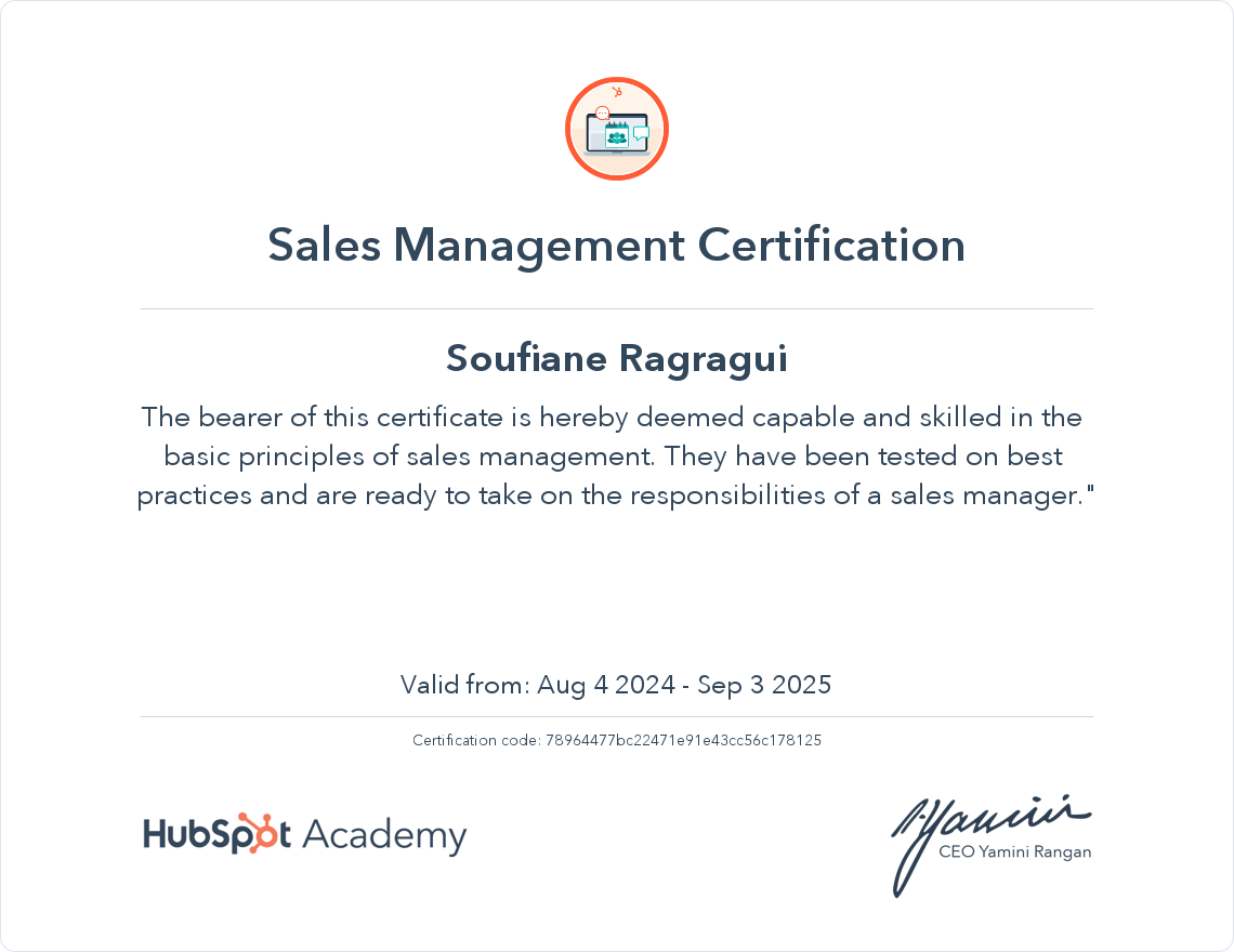 HubSpot Academy Sales Management Certification