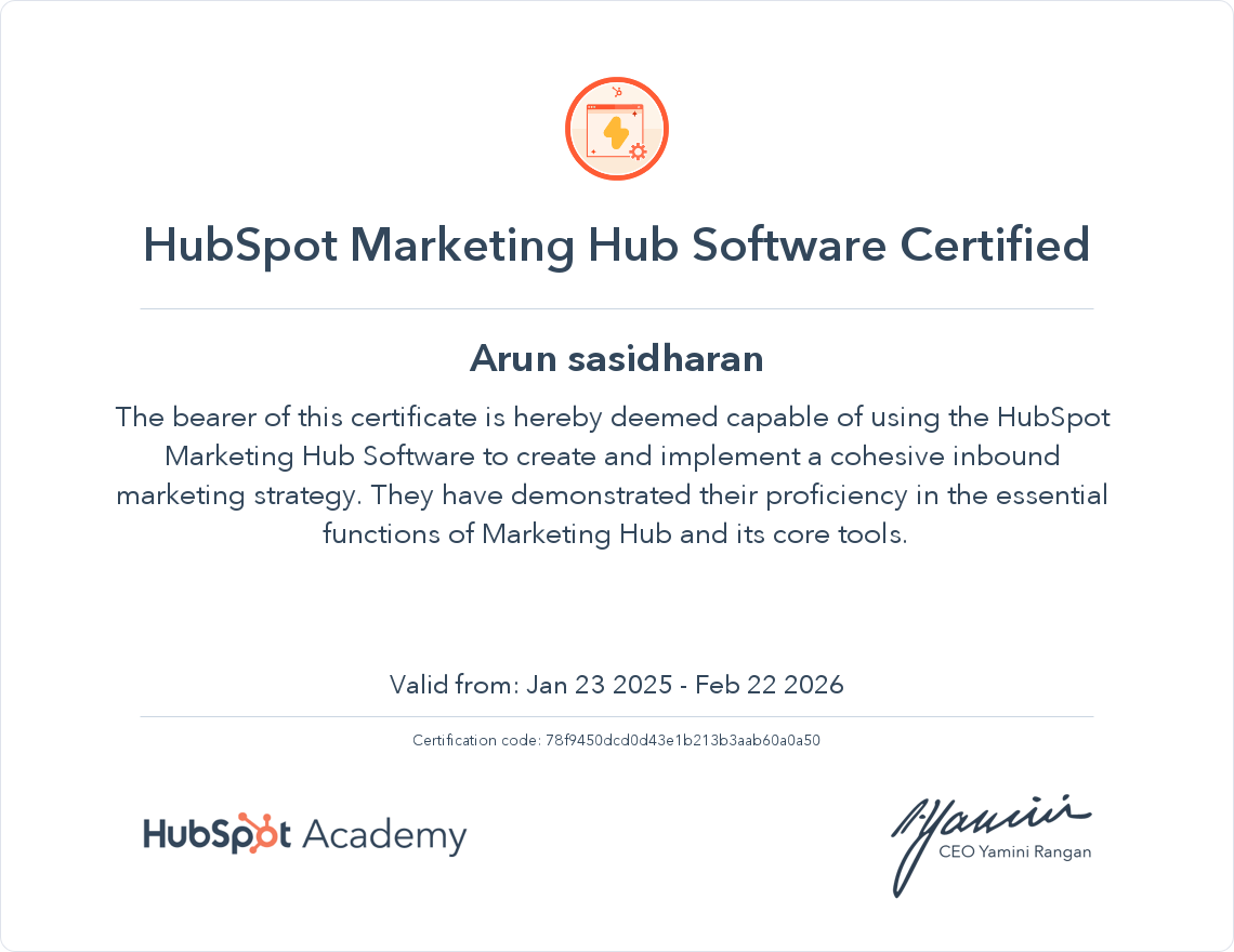 HubSpot Academy HubSpot Marketing Hub Software Certification