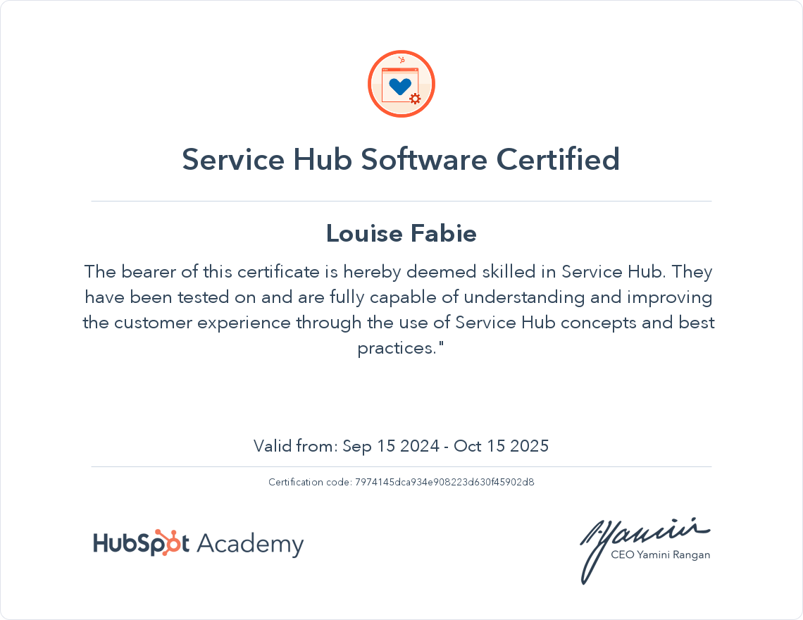 HubSpot Academy Service Hub Software Certification