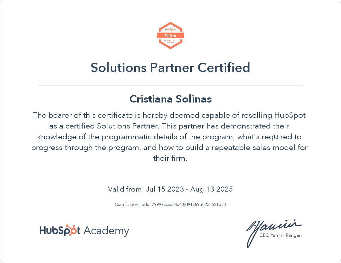 Hubspot Academy Hubspot Solutions Partner Certification
