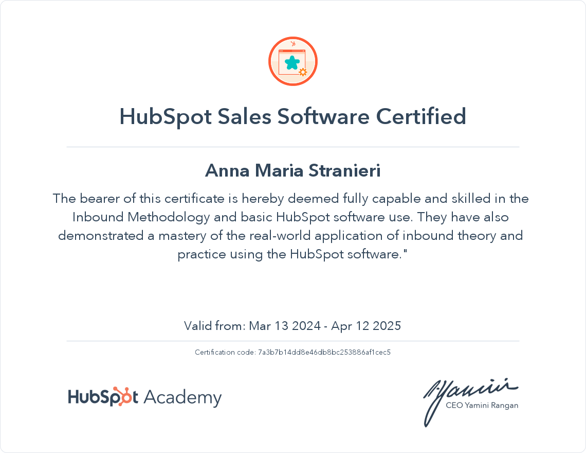 HubSpot Academy HubSpot Sales Software Certification