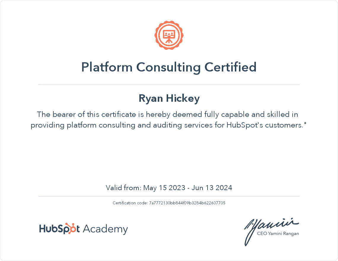 HubSpot Academy Platform Consulting Certification
