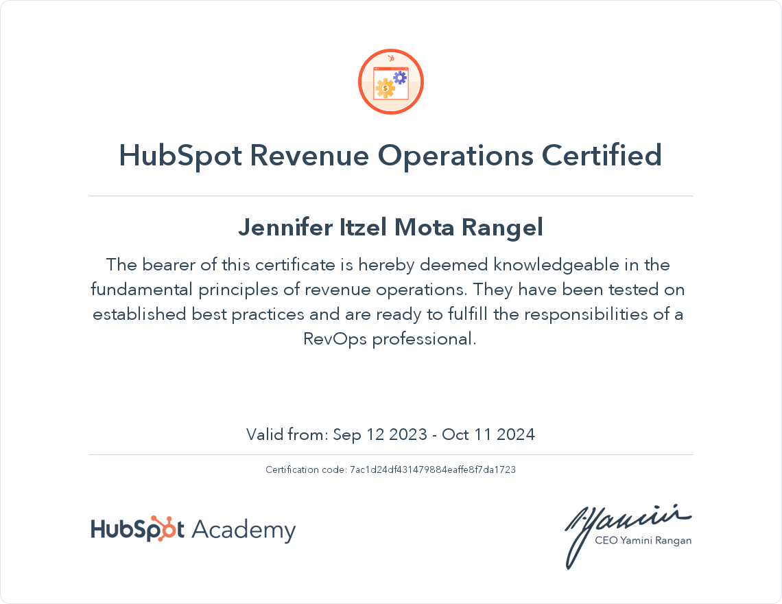 HubSpot Academy Revenue Operations Certification