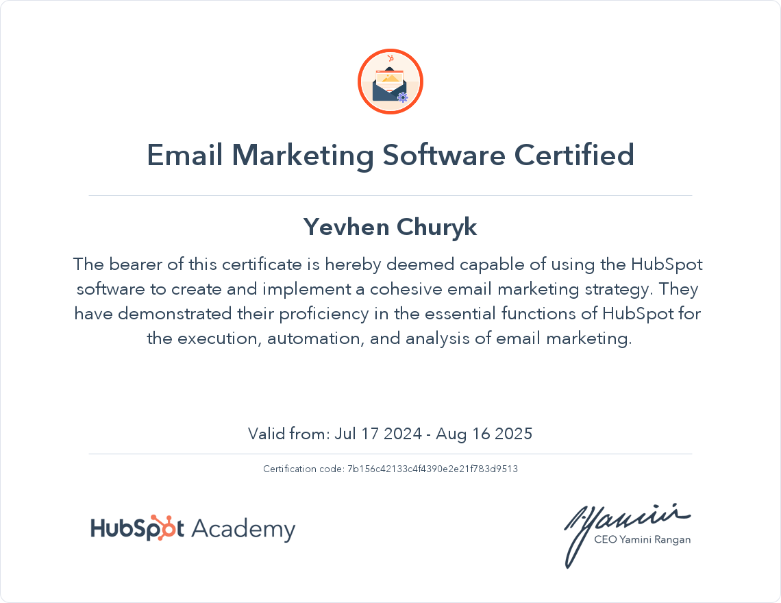 HubSpot Academy Email Marketing Software Certification
