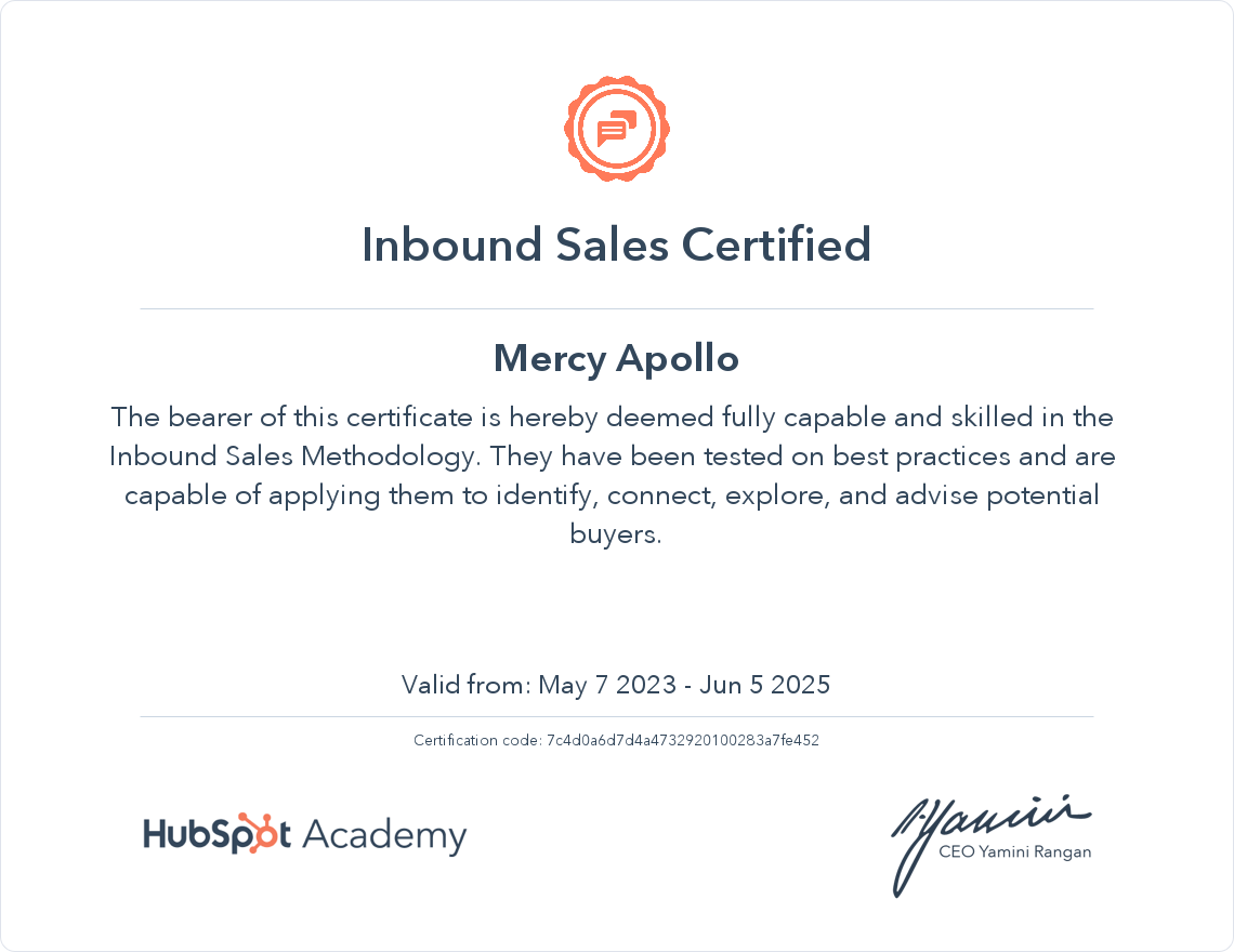 HubSpot Academy Inbound Sales Certification