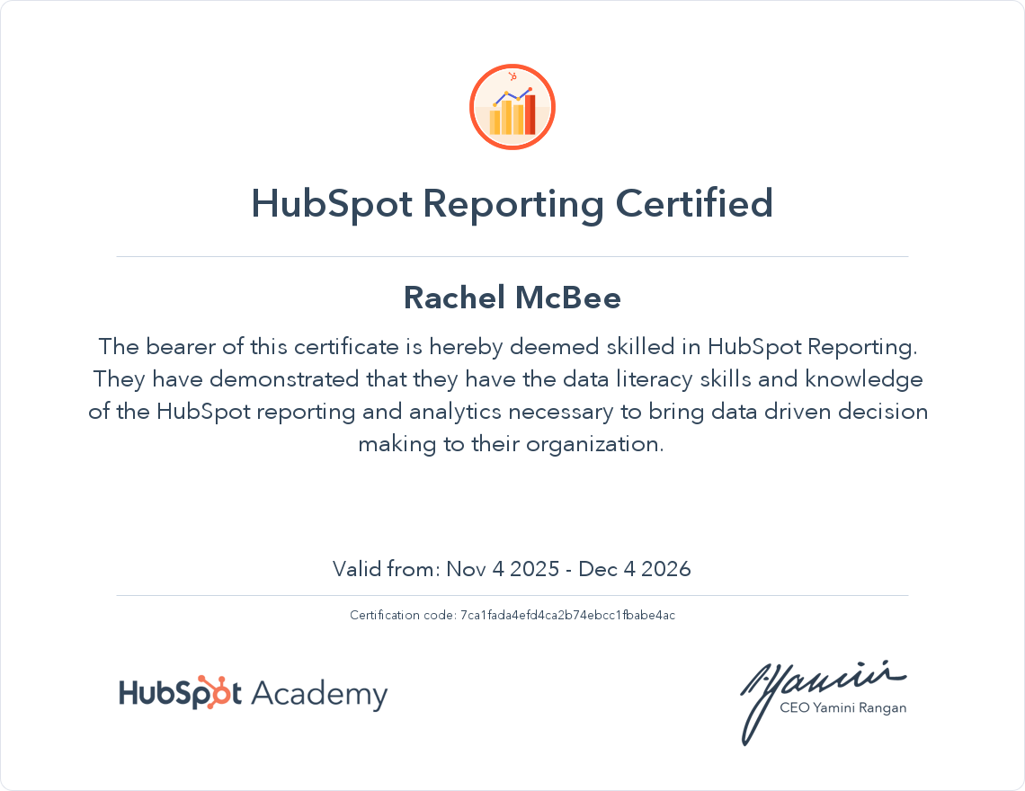 HubSpot Academy HubSpot Reporting Certification