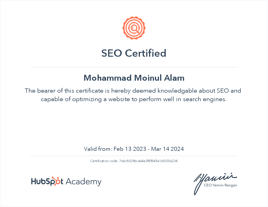 HubSpot Academy SEO Certification