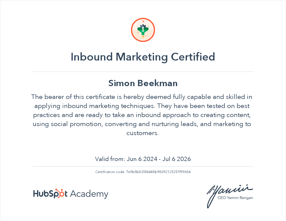 HubSpot Academy Inbound Marketing Certification