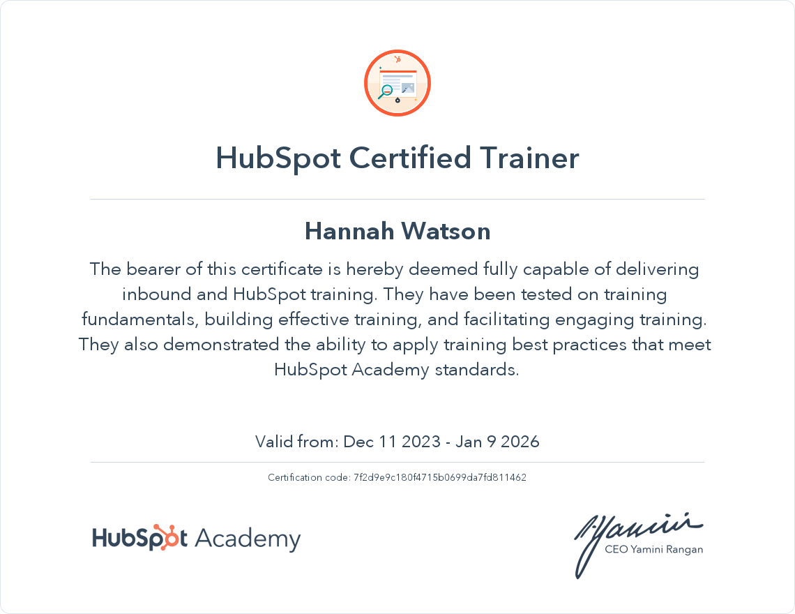 HubSpot Academy HubSpot Trainer Certification Certification